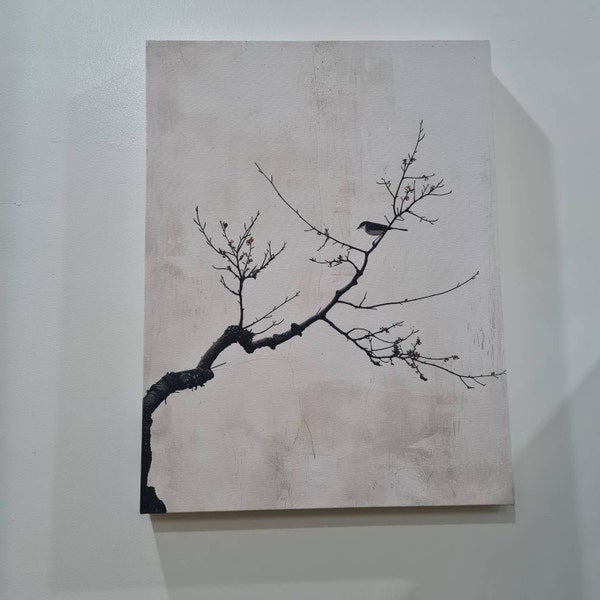 Wabi Sabi Wall Art Bird on a Tree Painting Nature Painting Japandi Wall ...