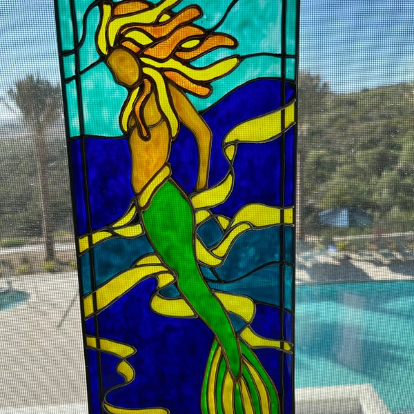 Mermaid in Seaweed Ocean Nautical Stained Glass Window - Etsy