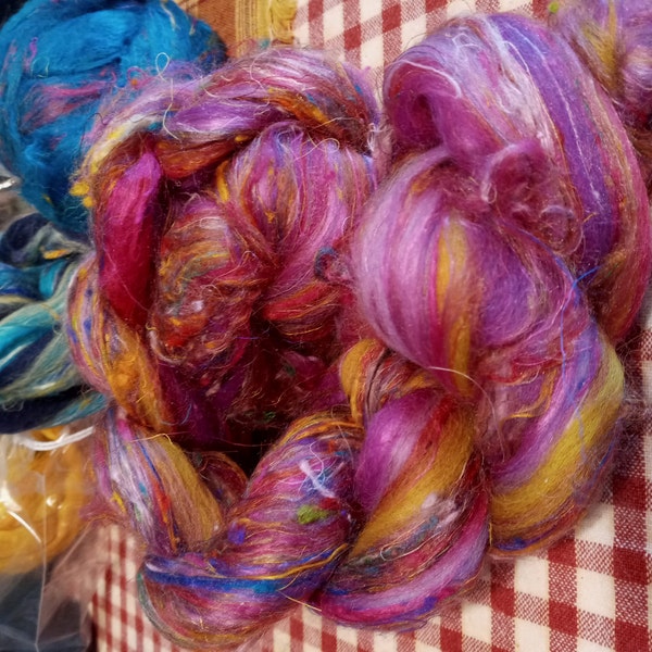 CLEARANCE ROVING Glorious Purple Pink Merino Silk Spinning Weaving ...
