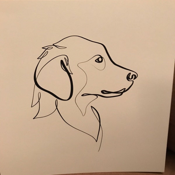 Golden Retriever Art Print Gift, Minimalist Line Drawing, Pet Portrait ...