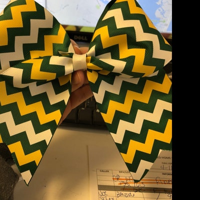 CHEER TEAM CHEVRON Forest Gold White Grosgrain Ribbon 1.5 5 Yards Oh My ...