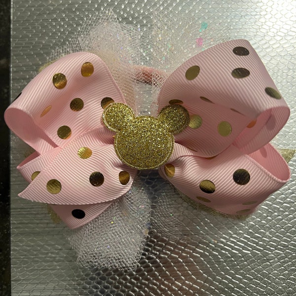 Gold and Pink Minnie Hair Bow Glittery Pink Minnie Bow With Sparkly ...