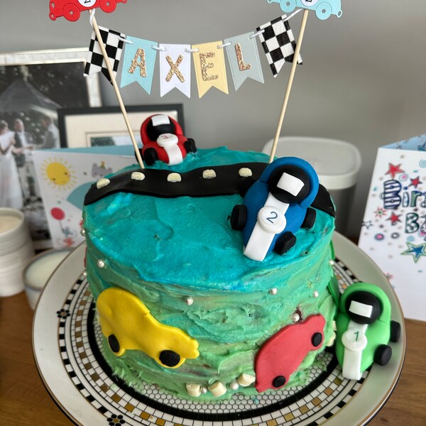 Car Cake Topper, Racing Car Checkered Flag Cake Bunting, Chequered Flag ...