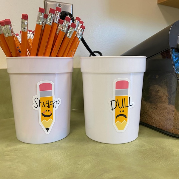 Sharp Dull Pencils Sticker Set - Waterproof Pencil Cup Labels for ...