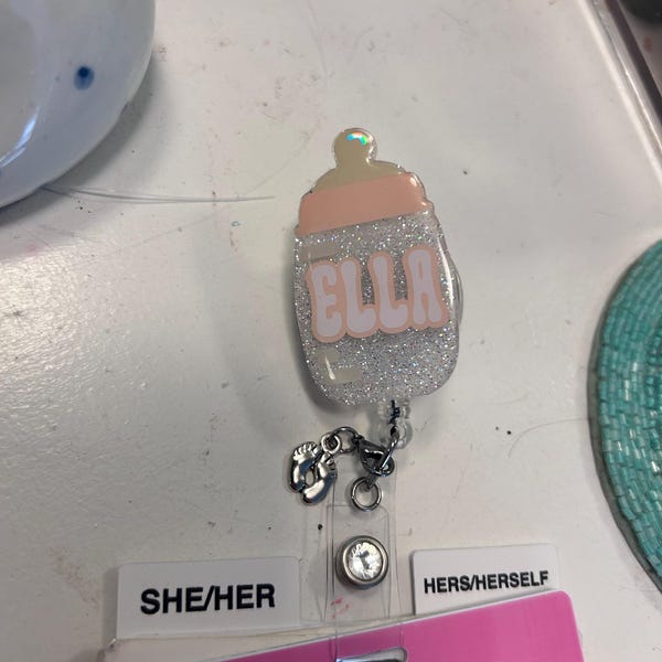 Pink Baby Bottle Badge Reel Ob Badge Reel Picu Nurse Badge Reel Nursery ...