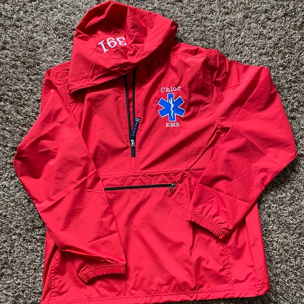 Custom EMT EMS Paramedic Rain Jacket: Charles River Pack-n-go Pullover ...