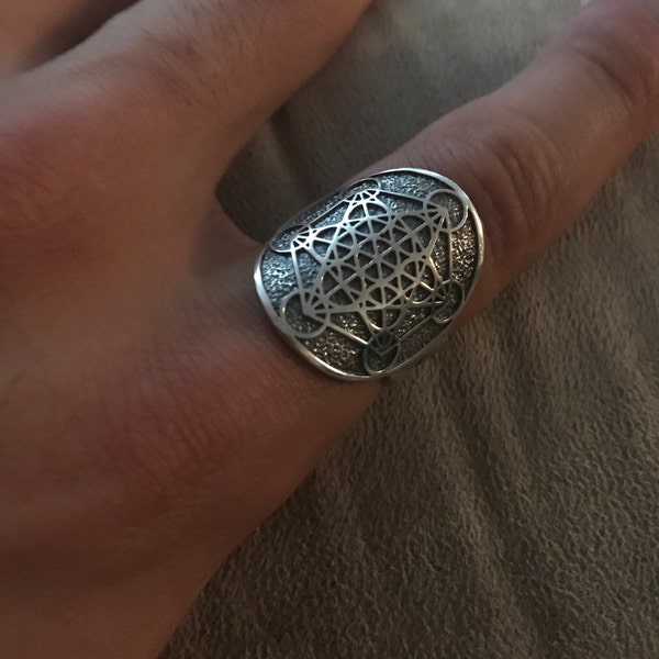 Metatron Cube Ring, Silver Metatron Cube, Sacred Geometry, Life Amulet ...