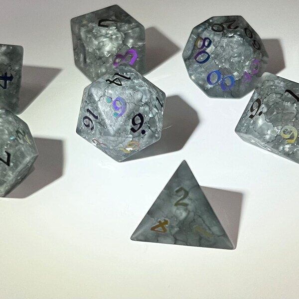 Black Inked Lightning Glass Cracked Glass (and Box) Polyhedral Dice DND ...