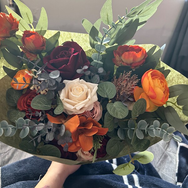 Bridal Bouquet With Burgundy and Rust Orange Flowers, Burgundy and ...