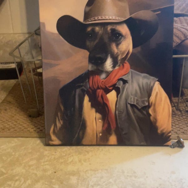 Custom Cowboy Pet Portrait, Western Dog Portrait, Cowboy Pet Gift, Dog ...