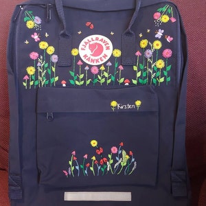 Hand Embroidery on Fjallraven Kanken Backpack With Flowers and Rainbow ...