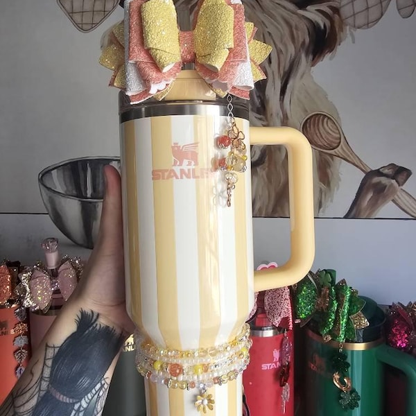 Loveshack Ribbon Rosa Stanley Straw Bow - Pink and Gold - Etsy