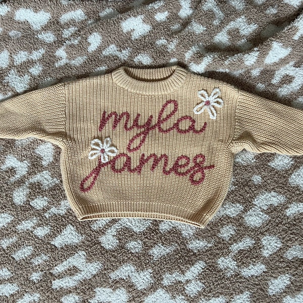 Hand Embroidered Name Sweater, Personalized Baby Name Sweater, Baby ...