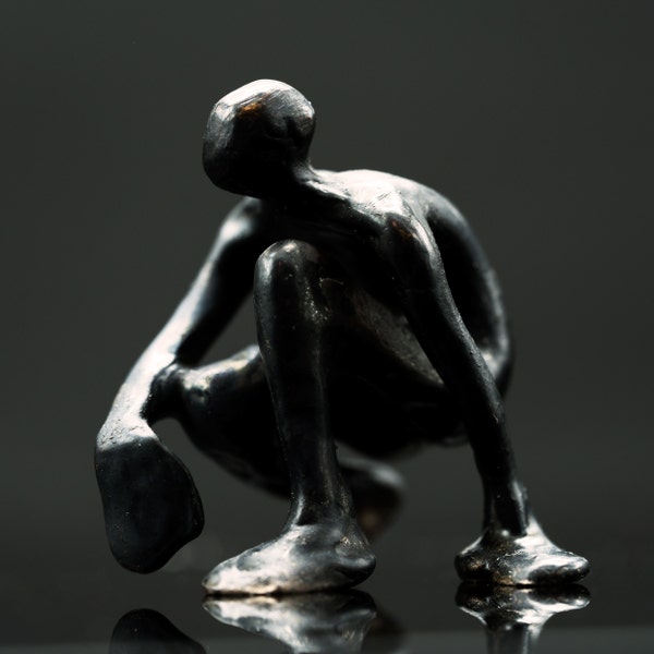 Bronze Sculpture Crouching Small Figure - Etsy