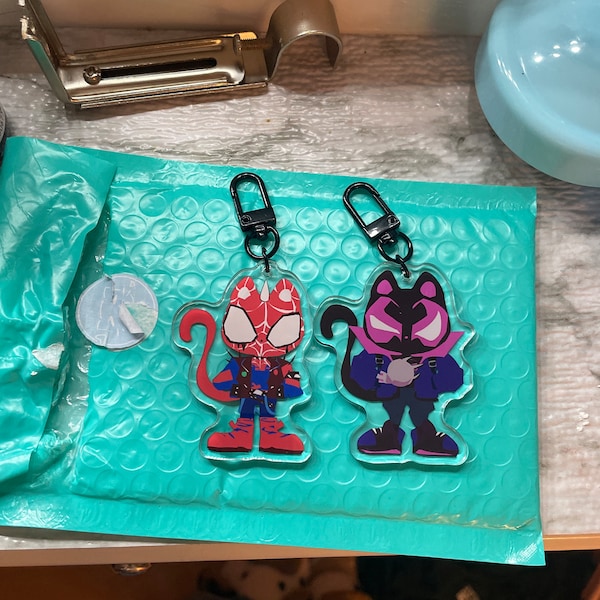 Spiderverse Spider-cat Keychains | 2.5" X 2" Double-sided Acrylic ...