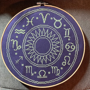 Zodiac Sign Cross Stitch Pattern, Astrology Theme Embroidery Design ...