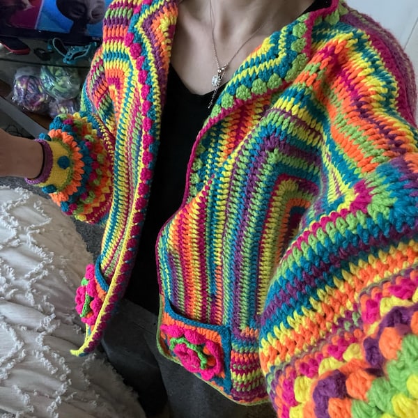 Colorful Crochet Cardigan, Crochet Cardigan, Womens Cardigan, Oversize ...