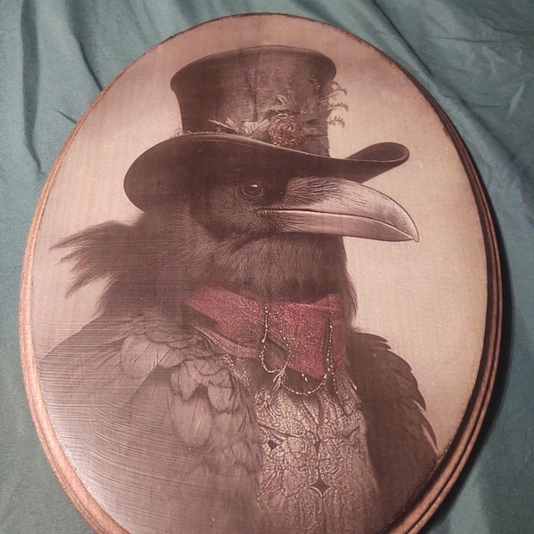 Mr Crow Victorian Portrait - Vintage Style Animal Wall Art - Wooden ...