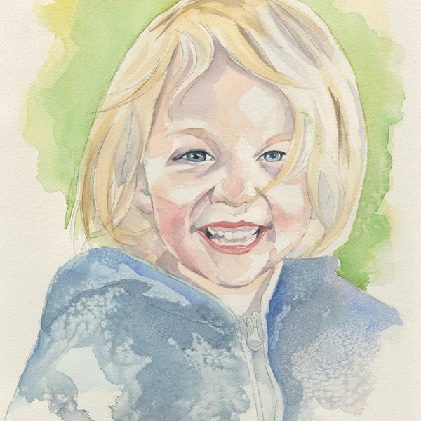 Custom Watercolor Child Portrait, Hand Painted From Photo | Kid ...