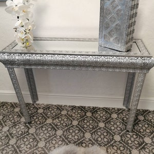 Gold Moroccan Embossed Console Metal Glass Hall Side Dressing Table - Etsy