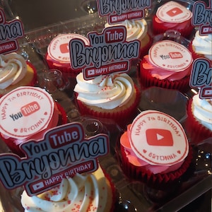 15 Youtube Cupcake Toppers PERSONALIZED, Birthday Party, Youtube Party ...