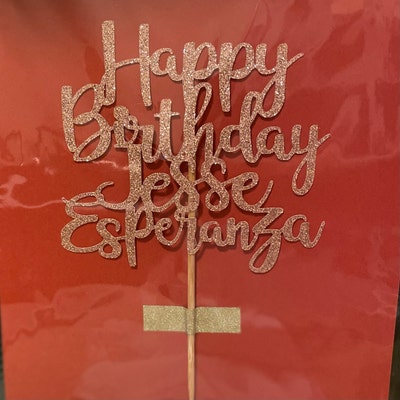 Rose Gold Glitter Happy Birthday Cake Topper Personalized Happy ...