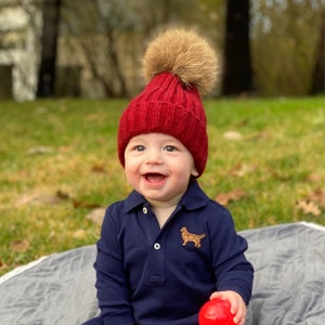 Adult Double Pom Pom Hat Matching Adult and Baby Real Fur Pom Pom Hat ...