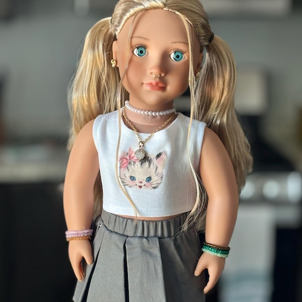 Kitten W/pink Bow Graphic Crop Top for 18 Inch Doll - Etsy
