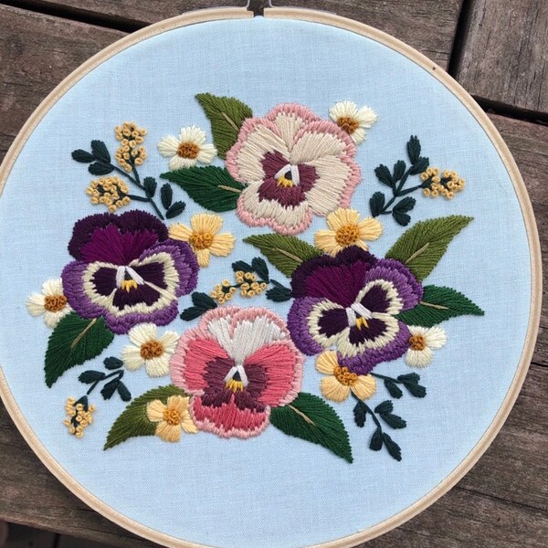 Pansy Embroidery Pattern. Beginner Embroidery. PDF Embroidery Pattern ...