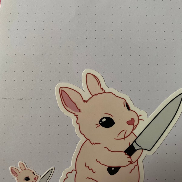 Adorable Bunny With Knife - Waterproof Glossy Vinyl Sticker - Etsy