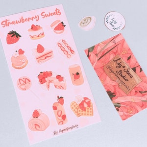 Strawberry Sticker Sheet Kawaii Aesthetic Cake Cute Desserts Pink ...