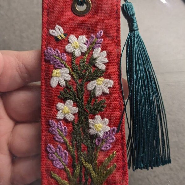 Floral Embroidered Bookmark, Cute Handmade Flower Bookmark, Linen Hand ...
