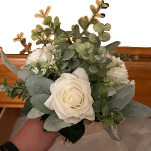 Boho Rose Wedding Bouquet Realistic White Roses & Greenery - Etsy