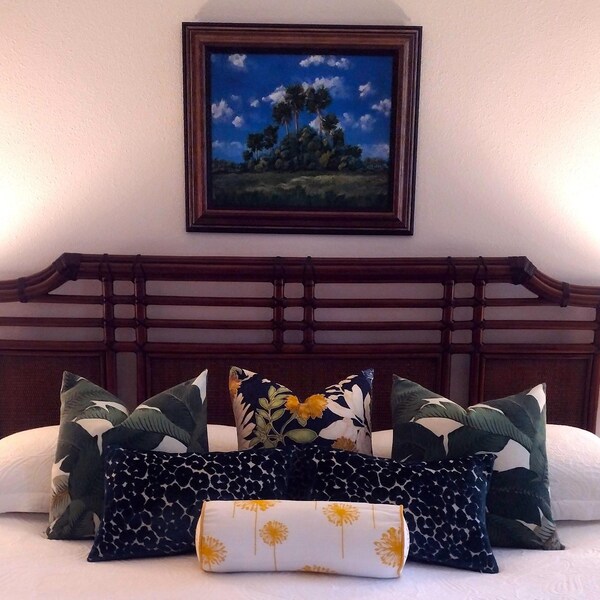 French General Aviary Toile Bird Blue Indigo Ivory Throw Pillow Cover ...