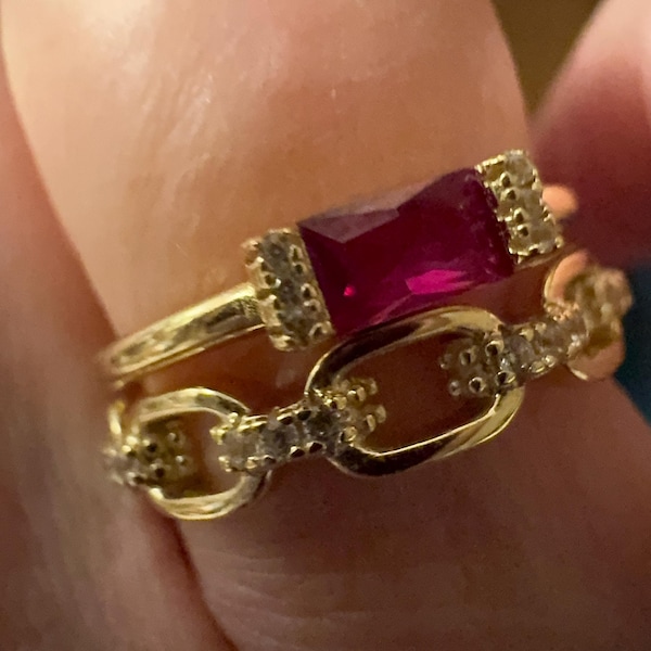 Ruby Dainty Baguette Stacking Ring, Gold Minimalist Ring, Simple Ruby ...