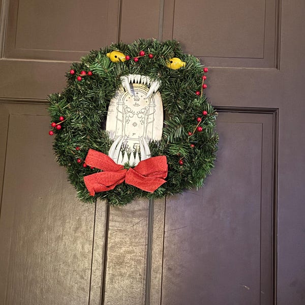 Monster Eating Creepmas Front Door Wreath With Lights, Fang Spookmas ...