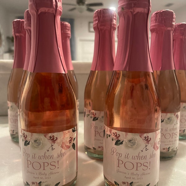 Blush Pink Baby Shower Mini Champagne Labels, Pink Mini Champagne ...