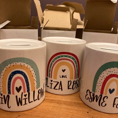 Personalised Rainbow Money Box Custom Name Initial Gift for Her Gift ...