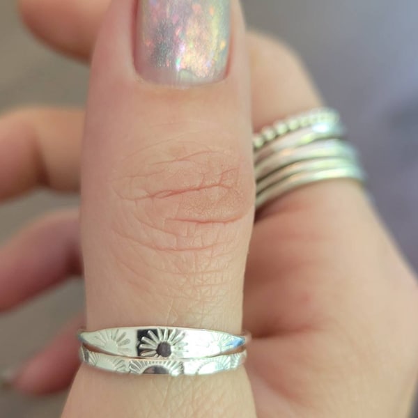 Original Sterling Silver Sunrise Ring- Handmade Stackable Sun Ring ...