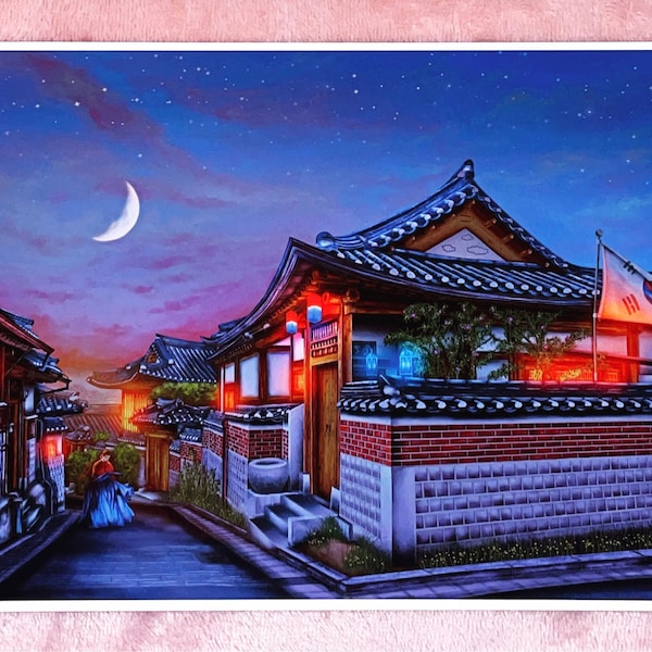 Korean Art / Sunset in Bukchon Hanok Village/ Seoul Sunset,korean Wall ...