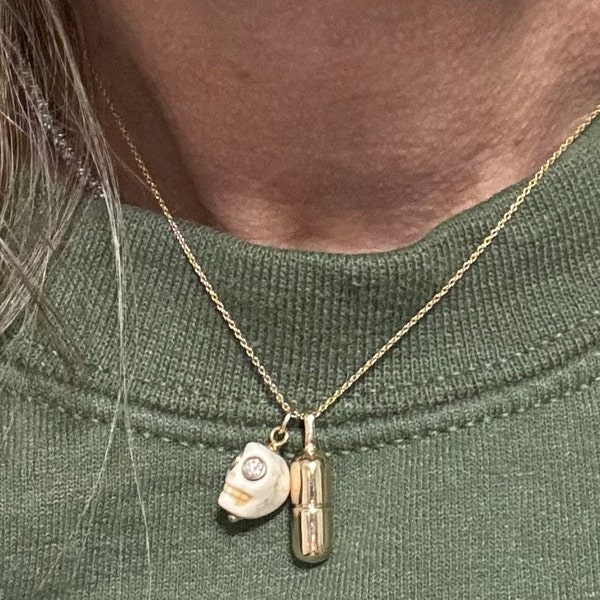 14K 18K Solid Gold Cylinder Capsule Urn Pendant, Ash Holder Pill ...