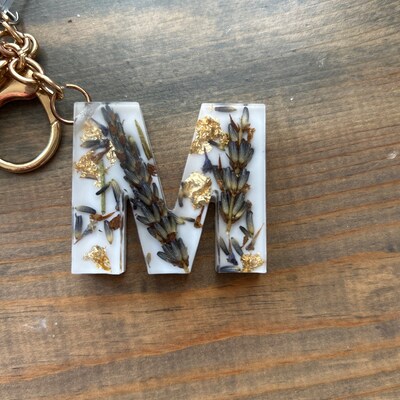 Lavender Keychain With Tassel Floral Keychain Letter Keychain ...