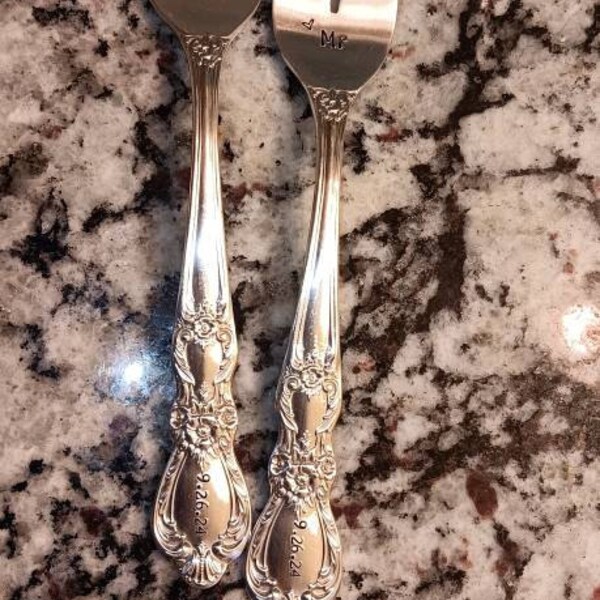Custom Wedding Forks - Vintage Hand Stamped Dessert Fork Set - Wedding ...