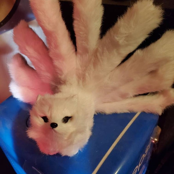 Handmade Faux Fur White Fox Spirit 4in Soft Realistic Animal Ninetails ...