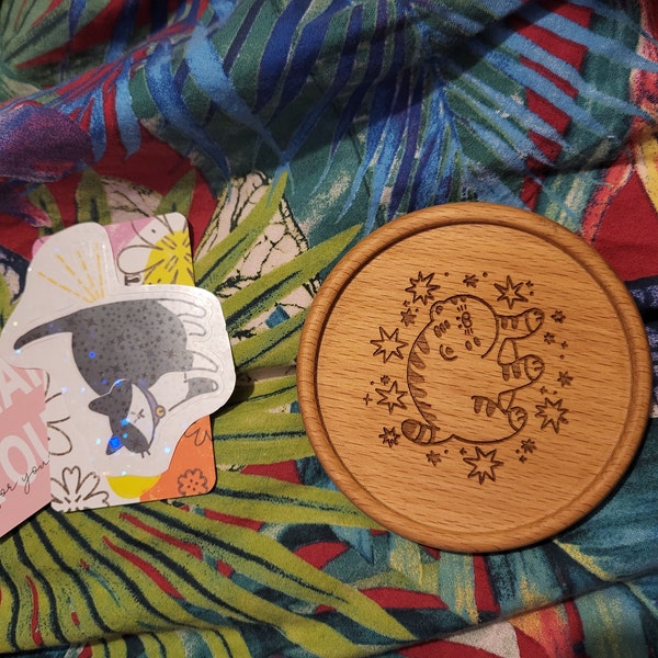 Cute Tiger and Stars Wooden Coaster, Round Wood Coaster, Cute Animal ...