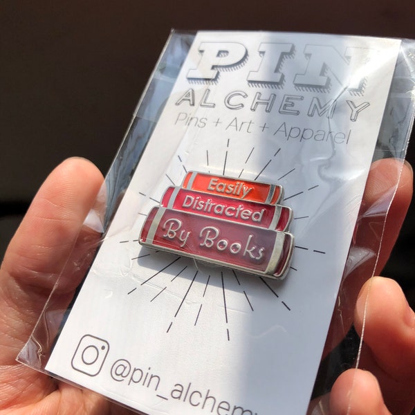 Book Pin - Book Enamel Pin - Easily Distracted by Books Lapel Pin - Hat ...