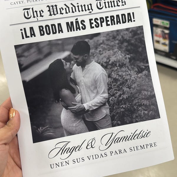 Plantilla editable de periódico de boda en español para Canva ...
