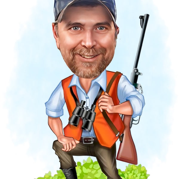 Personalized Hunter Cartoon Portrait, Custom Caricature Drawing Gift - Etsy