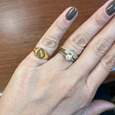 14K Gold Filled Signet Monogram Ring, Initial Gold Signet Ring ...