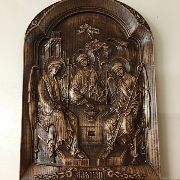Holy Trinity Wooden Carved Icon "holy Trinity", Orthodox Icon of the ...